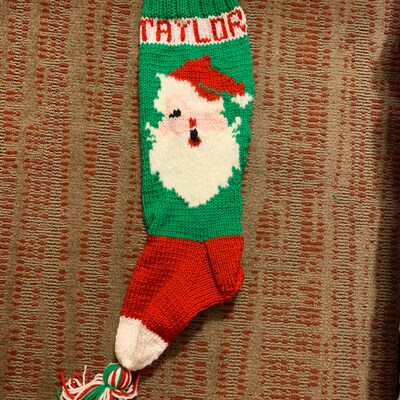 PDF Jeweled Santa Face Christmas Stocking Knitting Vintage Pattern Bear ...
