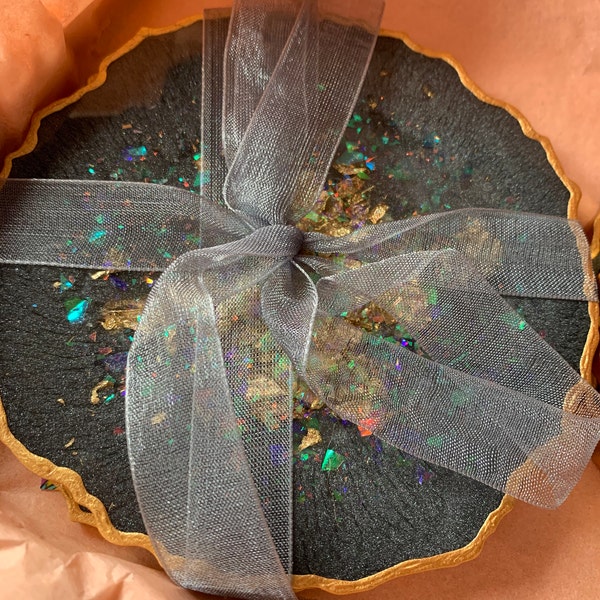 Grey Geode Resin Coasters, Sparkly Geode Coaster Set, Grey Resin ...