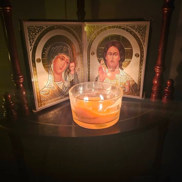 Triptych Christian Icon of Virgin Mary gorgoipikoos and Archangels With Aging Technique ...