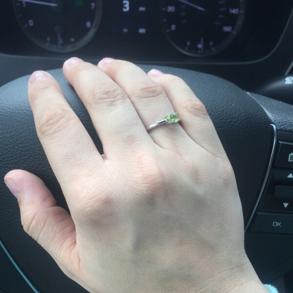 Peridot Dainty Oval Small Ring- Green Peridot Genuine Silver Ring ...