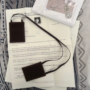 MANTLE OF MARY® Third Order Ceremonial Brown Scapulars Carmelite Crest ...