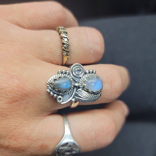 Rainbow Labradorite and Moonstone Ring Large ~gemstone ~ Sterling ...