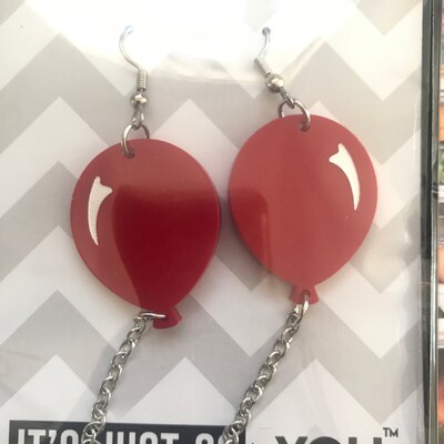 Red Circus Balloon Lever Back Dangle Earrings, Clown Fair Creepy Art ...