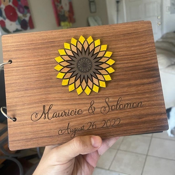 SUNFLOWER Scrapbook Wedding Guest Book Custom Guest Book Rustic Guest ...