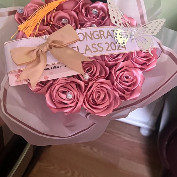 Graduation Ramo Buchon With Teddy Bear, Eternal Rose Bouquet, Handmade Fake Flower, Ever Lasting ...