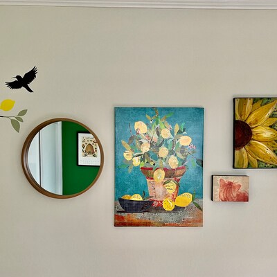 Whimsical Collage Flower Pot Still Life Fine Art Wall Decor Print for ...