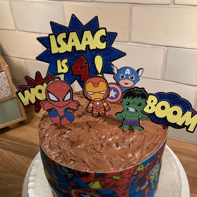 Superhero / Comic Book Themed Cake Topper personalised birthday Custom Avengers - Etsy UK