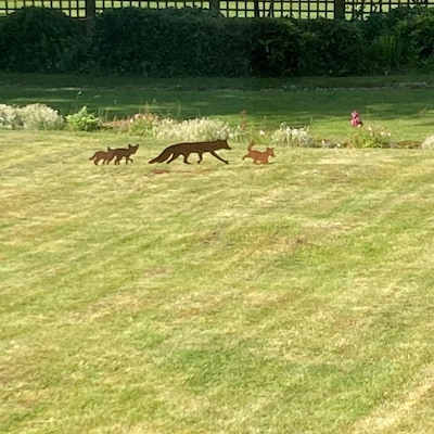 Rusty Metal Family of Foxes Garden Ornaments Art Fox Gift Steel Fox ...