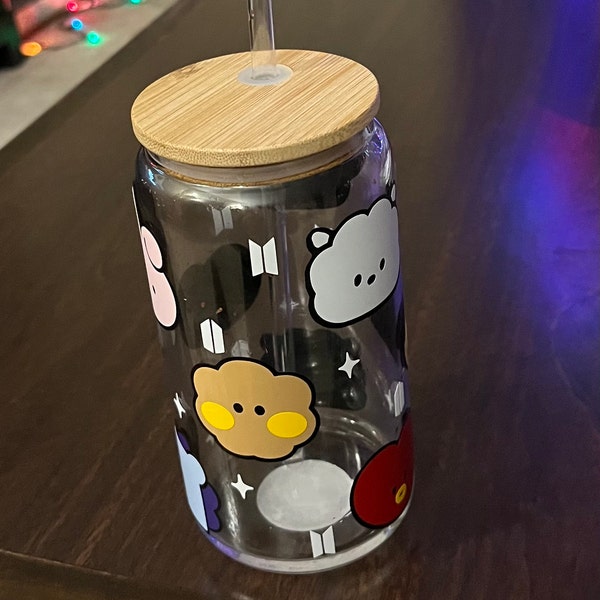 BTS Iced Coffee Glass | BT21 Minini Heads Beer Can Glass | BTS BT21 ...