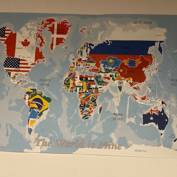 World Map National Country Flags Large Poster Art Print Custom Gift A0 ...