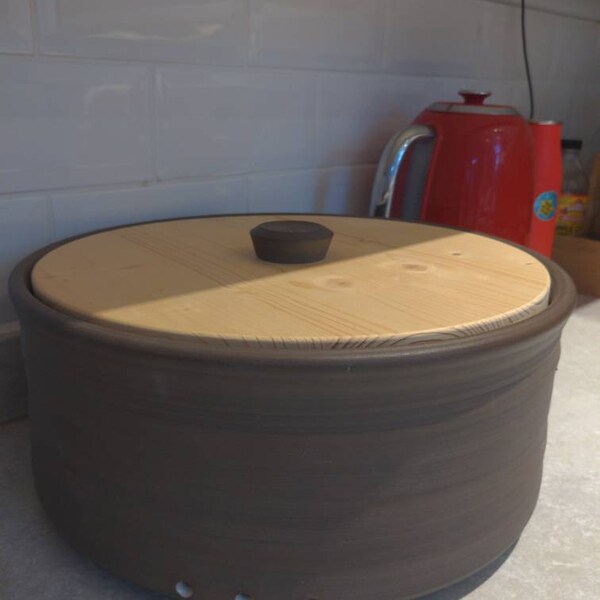 Handmade Bread Pot With Wooden Lid - 3 Sizes | Ceramic Bread Box ...