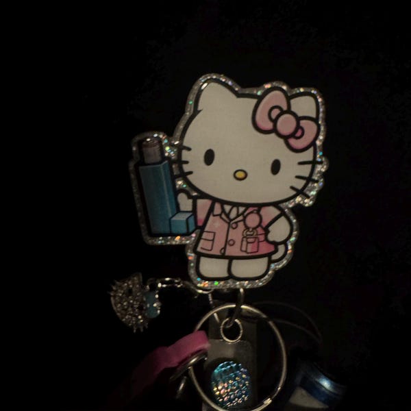 Nurse Kitty With Inhaler, Respiratory Therapist Badge Reel, Pediatric ...