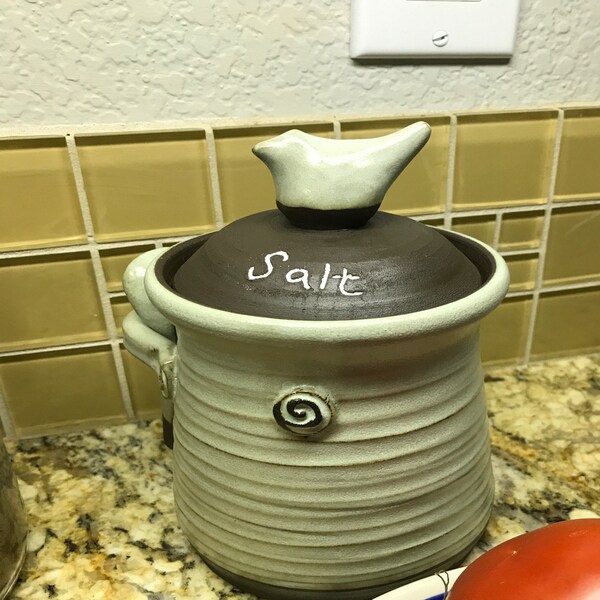 Coarse Salt Cellar, Handmade Pottery Salt Container, Red Coarse Salt ...