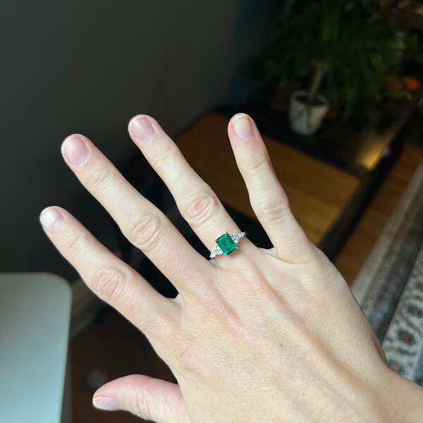 Silver Emerald Engagement Ring/emerald Cut Promise Ring/emerald ...