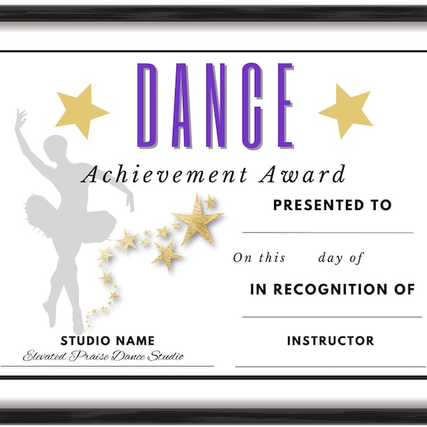 Dance Award Certificate | End of Year Dance Award | Dance Recognition ...