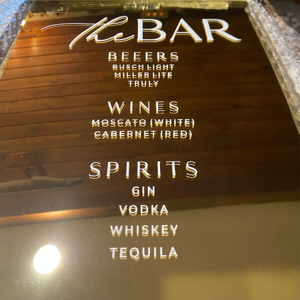 Gold Mirror Bar Sign - Wedding Bar Menu - Signature Cocktails - Bar ...