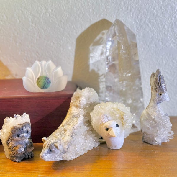 Hand-carved Dragon With Quartz Clusters Fierce Bedrock Dragon Sculpture ...