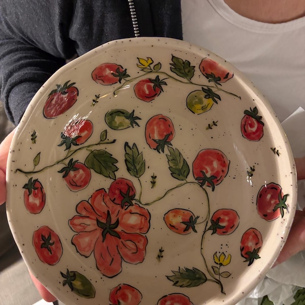 Deep Salad Plate / Hand Painted / Vegetable Bowl / Food Safe / Ceramic ...
