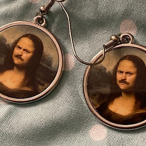 Mona Lisa Ron Swanson Funny Earrings Drop Dangling Humor Cute Funny ...
