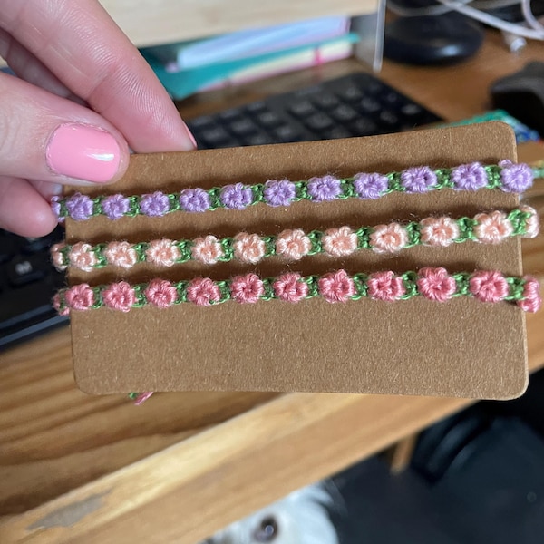 Customisable Knotted Flower String Friendship Bracelet - Etsy