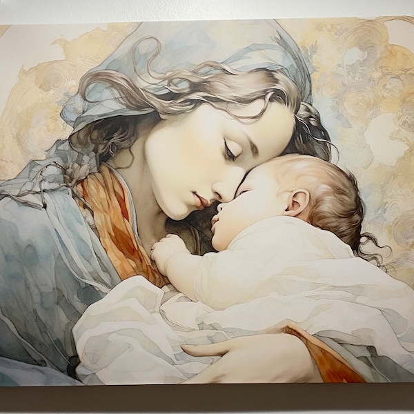 The Virgin Mary Holding Baby Jesus Gallery Wrapped Canvas Print ...