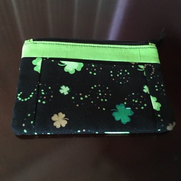 Handcrafted Shamrock Zipper Coin Purse/ Mini Wallet With Outside ...