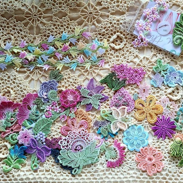 Mixed Venise Lace Kit, Crazy Quilt Lace, Junk Journal Lace, Hand Dyed ...