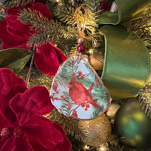 Cardinal Oyster Shell Ornament - Etsy