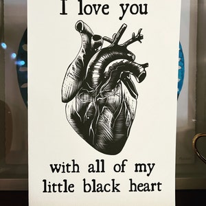 Black Heart Greeting Card Hand Drawn Anniversary Valentines Birthday ...
