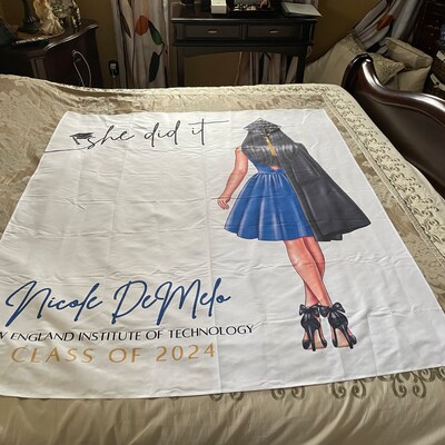 Custom Graduation Girl Backdrop, Black Girl Graduate, Graduation Decor ...