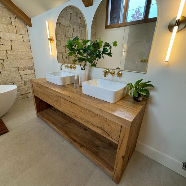 Rustic Oak Bathroom Vanity With Drawers: Farmhouse Reclaimed Wood Cabinet - Etsy