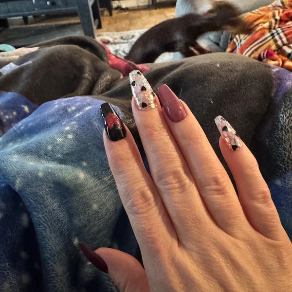 Lavender-shiny Purple Glitter Glossy Nails|cat Eye Glitter Gel Nails ...