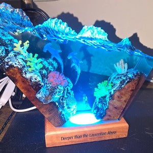 Wooden Light Box, Diorama Sailing on the Sea, Resin Night Light , Ocean ...