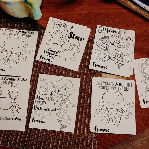 Valentine Coloring Cards, Farm Animals Printable Valentine's Day Cards ...