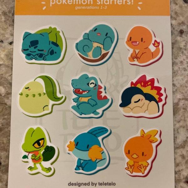 Pokemon Starters Waterproof Sticker Sheet 4.25 X 5.5 Inch Glossy Vinyl ...