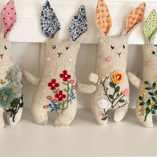 Hand Floral Embroidery Kit for Beginner, Rabbit Sewing Kit, Bunny Toy ...