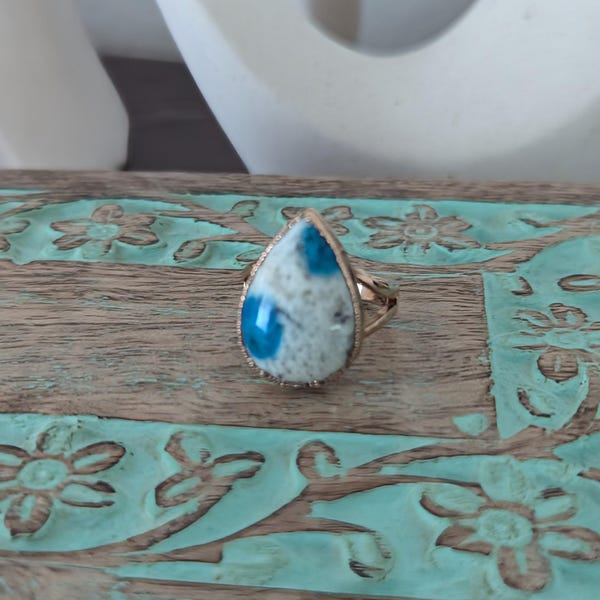 Qingu One of a Kind Electroformed Rectangle Turquoise Bar and Gold Ring ...