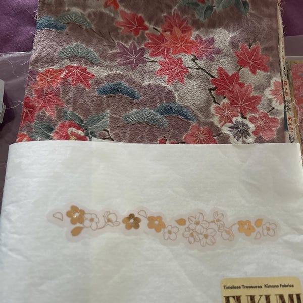 Gold-threaded Design Japanese Silk Kimono Fabric, Vintage Japanese ...