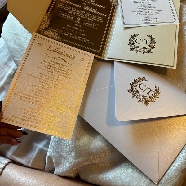 Acrylic Wedding Invitation, Wedding Invitation, White Pocket Envelope ...