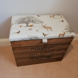 Large Wooden Storage Box With Fabric Upholstered Hinged Lid/seat - Etsy UK