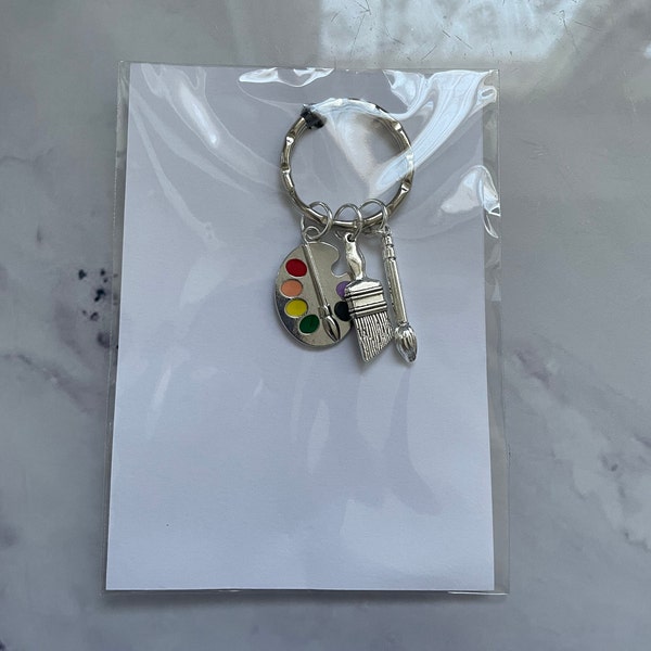 Personalised Artists Keyring, Palette and Paint Brush Keychain ...