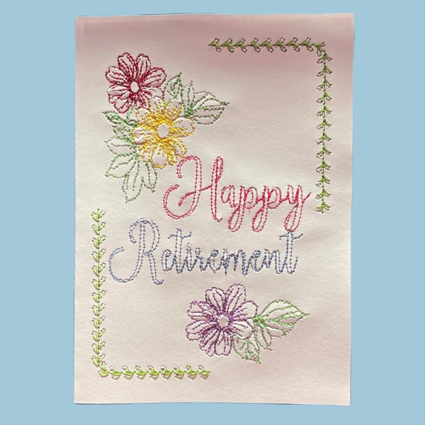 Greeting Card - Happy Retirement - Machine Embroidery Design for Card ...