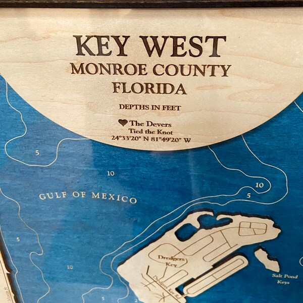 Key West Florida - Dimensional Wood Carved Depth Contour Map ...
