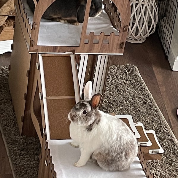 Roofed Triplex Rabbit House, Large Rabbit Castle, 3 Rabbit House, Bunny ...