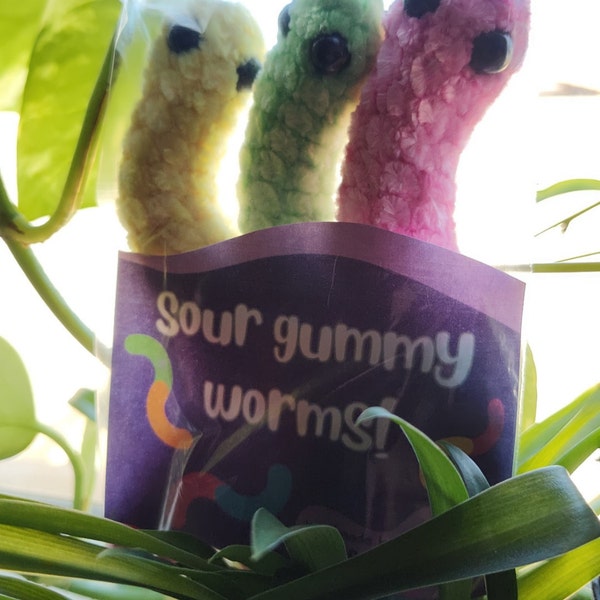 Sour Gummy Worms! ___________ 3 Pack, Posable Worm Plushies, Novelty ...