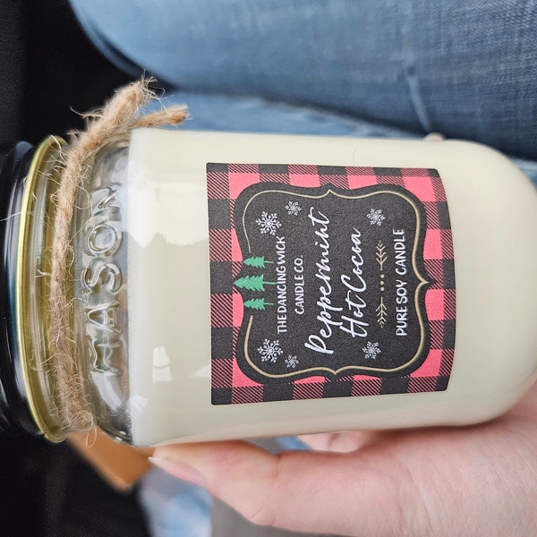 Peppermint Hot Cocoa Soy Candle / Red Plaid Candle / Holiday Candle ...