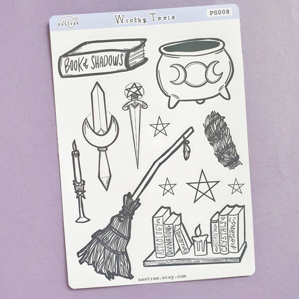Witchy Stickers for Planners, Grimoire Book of Shadows Stickers, Pagan ...