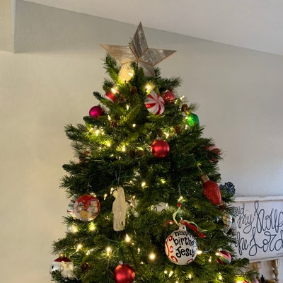 White Wood Star Christmas Tree Topper Decoration 12 Star Tree Topper ...