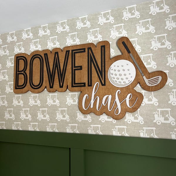 Golf Name Sign, Large Wood Name Sign, Nursery Name Sign, Sports Nursery ...