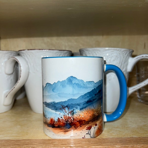 Mountain Mug, Wood Panel Coffee Mug, Mountain Range, Outdoor Mug ...